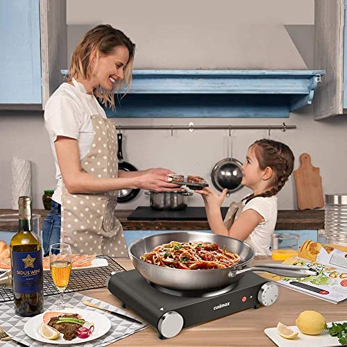 Cusimax Hot Plate Electric Burner Single Burner Cast Iron hot plates for cooking Portable Burner 1500W with Adjustable Temperature Control Stainless Steel Non-Slip Rubber Feet, Upgraded Version