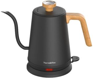 nueve&five gooseneck electric kettle with thermometer， black electric kettle 1l with auto shut-off，1000w hot water kettle of stainless steel， pour over kettle for coffee & tea