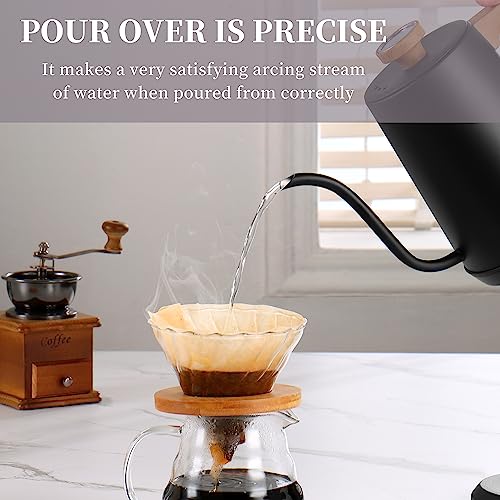 Nueve&Five Gooseneck Electric Kettle with Thermometer， Black Electric Kettle 1L with Auto Shut-Off，1000W Hot Water Kettle of Stainless Steel， Pour Over Kettle for Coffee & Tea