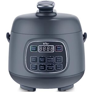 bear rice cooker 3 cups (uncooked), fast electric pressure cooker, portable multi cooker with 10 menu settings for white/brown rice oatmeal and more, nonstick inner pot