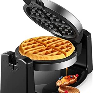 Waffle Maker 1100W, 180° Flip Belgian Waffle Iron with Nonstick Plates, Classic 1" Deep Waffles, Included Recipe, Removable Drip Tray, Browning Control, Stainless Steel