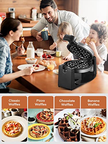 Waffle Maker 1100W, 180° Flip Belgian Waffle Iron with Nonstick Plates, Classic 1" Deep Waffles, Included Recipe, Removable Drip Tray, Browning Control, Stainless Steel