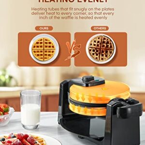 Waffle Maker 1100W, 180° Flip Belgian Waffle Iron with Nonstick Plates, Classic 1" Deep Waffles, Included Recipe, Removable Drip Tray, Browning Control, Stainless Steel