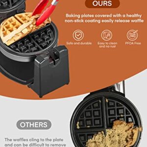 Waffle Maker 1100W, 180° Flip Belgian Waffle Iron with Nonstick Plates, Classic 1" Deep Waffles, Included Recipe, Removable Drip Tray, Browning Control, Stainless Steel