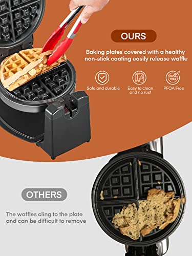 Waffle Maker 1100W, 180° Flip Belgian Waffle Iron with Nonstick Plates, Classic 1" Deep Waffles, Included Recipe, Removable Drip Tray, Browning Control, Stainless Steel