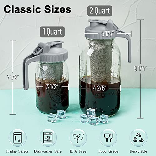 OneDream Cold Brew Coffee Maker - 2 Quart 64oz Stainless Steel Filter Cold Brew Pitcher Jar, No Leaks Cold Brew Mason Jar Coffee Maker, Easy to Clean Cold Coffee Maker