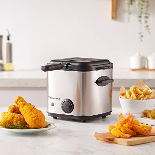 Elite Gourmet EDF1550# Electric 1.5 Qt. / 6 Cup Oil Capacity Deep Fryer, Adjustable Temperature, Removable Basket, Lid with Viewing Window, Stainless Steel