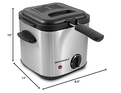 Elite Gourmet EDF1550# Electric 1.5 Qt. / 6 Cup Oil Capacity Deep Fryer, Adjustable Temperature, Removable Basket, Lid with Viewing Window, Stainless Steel