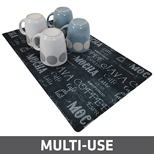 Drymate Coffee Maker Mat, (Coffee Station Bar Accessory) Protects Kitchen Countertops From Spills, Stains & Scratches, Absorbent, Waterproof, Washable (USA Made) (12” x 20”) (Java Chalkboard)