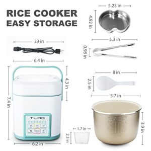 TLOG Mini Rice Cooker 2.5 Cups Uncooked, Healthy Ceramic Coating Portable Rice Cooker, 1.2L Travel Rice Cooker Small for 1-3 People, Personal Rice maker, Food Steamer, 12 Hours delay timer, Multi-cooker for Grains, Oats