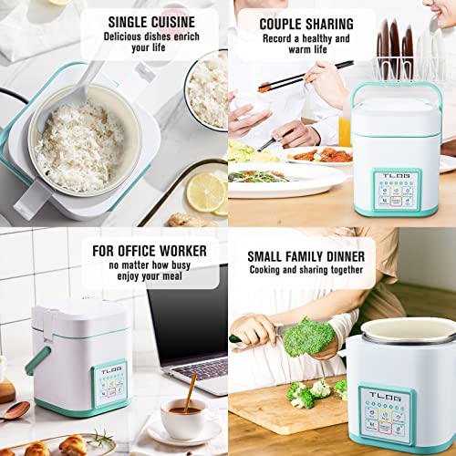 TLOG Mini Rice Cooker 2.5 Cups Uncooked, Healthy Ceramic Coating Portable Rice Cooker, 1.2L Travel Rice Cooker Small for 1-3 People, Personal Rice maker, Food Steamer, 12 Hours delay timer, Multi-cooker for Grains, Oats