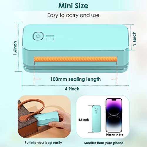 FEPPO Bag Sealer, Mini Bag Sealer 3000mAh Rechargeable Quick Heat Sealer with 3 Sealing Gear & 3.93" Heating Strip, Food Sealing Machine Kitchen Gadgets For Chip Bags Plastic Bags Mylar Bags