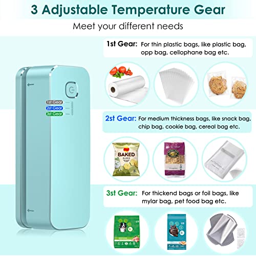 FEPPO Bag Sealer, Mini Bag Sealer 3000mAh Rechargeable Quick Heat Sealer with 3 Sealing Gear & 3.93" Heating Strip, Food Sealing Machine Kitchen Gadgets For Chip Bags Plastic Bags Mylar Bags