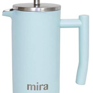 MIRA Coffee Lover Bundle with 12oz Insulated French Press (Pearl Blue) and 12oz Insulated Travel Mug (Pearl Blue)