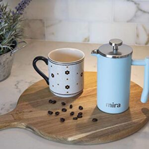 MIRA Coffee Lover Bundle with 12oz Insulated French Press (Pearl Blue) and 12oz Insulated Travel Mug (Pearl Blue)