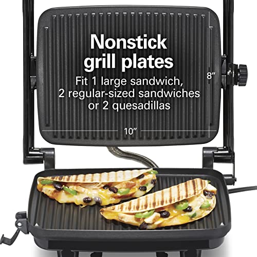 Hamilton Beach Breakfast Sandwich Maker, Coral & Electric Panini Press Grill with Locking Lid, Opens 180 Degrees for Any Sandwich Thickness, Nonstick 8" X 10" Grids, Red