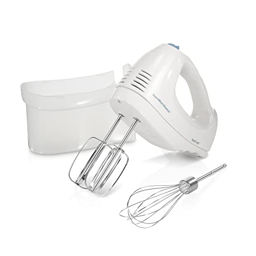 Hamilton Beach (76606ZA) Smooth Touch Electric Automatic Can Opener, Black and Chrome & 6-Speed Electric Hand Mixer with Whisk, Traditional Beaters, Snap-On Storage Case, White