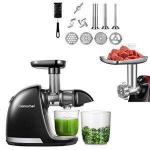 amzchef slow masticating juicer bundle with meat grinder attachment,cold press juicer with silent motor and reverse function,with sausage stuffer tubes and grinding plates