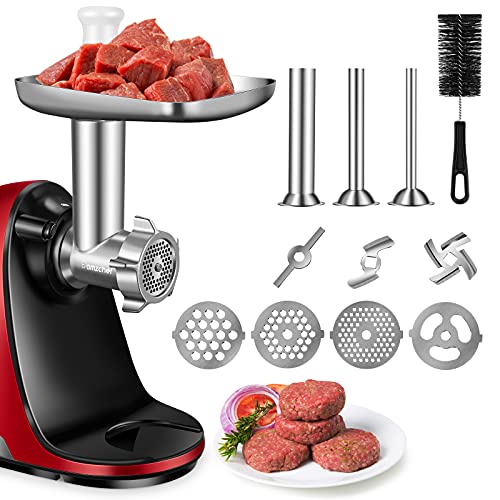 AMZCHEF Slow Masticating Juicer Bundle with Meat Grinder Attachment,Cold Press Juicer With Silent Motor and Reverse Function,with Sausage Stuffer Tubes and Grinding Plates