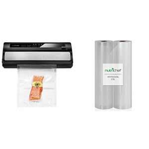 nutrichef pkvs vacuum sealer, stainless steel/black & premium (2) vacuum sealer (2-pack)