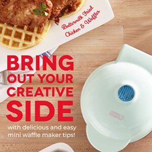 Dash DMW001WH Machine Mini waffle maker, 4 inch, White & DCB001MW Wonderful Mini Waffles Recipe Book with Gluten, Vegan, Paleo, Dairy + Nut Free Options, Over 80+ Easy to Follow Guides, Cookbook