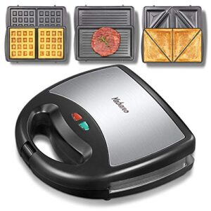 yabano sandwich maker, waffle maker, toaster and electric panini press grill with non-stick coating plate, easy to clean, heating up fast, black