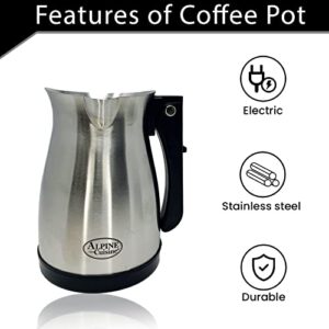 Arabic, Greek, & Turkish Electric Coffee Maker Machine Pot Warmer Kettle Premium Quality Stainless Steel 0.3 L, 4 Cup Capacity Cool Touch Handle Cordless Base (Foldable Handle, Travel Size)