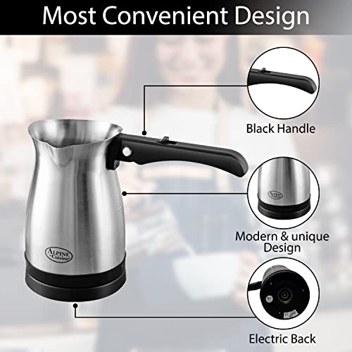 Arabic, Greek, & Turkish Electric Coffee Maker Machine Pot Warmer Kettle Premium Quality Stainless Steel 0.3 L, 4 Cup Capacity Cool Touch Handle Cordless Base (Foldable Handle, Travel Size)