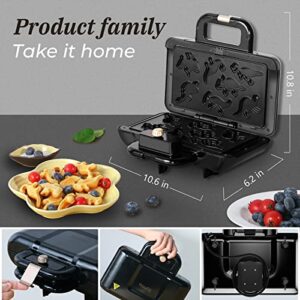 Mini Waffle Maker Waffle Iron Dinosaur Waffle Maker for Kids 7 Unique Dino Waffle in Minutes, Electric Nonstick Waffle Maker with Removable Plates Breakfast Maker Machine, Great Gift for Kids Family