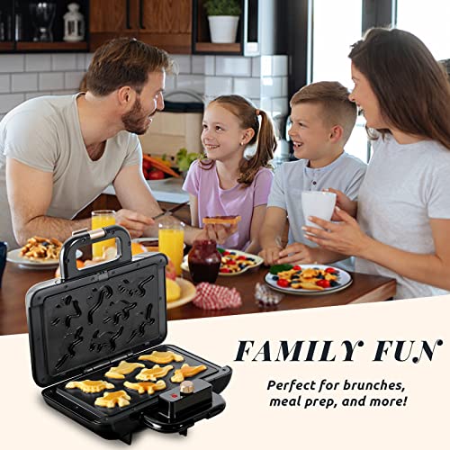 Mini Waffle Maker Waffle Iron Dinosaur Waffle Maker for Kids 7 Unique Dino Waffle in Minutes, Electric Nonstick Waffle Maker with Removable Plates Breakfast Maker Machine, Great Gift for Kids Family