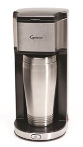 capresso 425 on-the-go personal coffee maker, silver/black, stainless steel, 16 oz