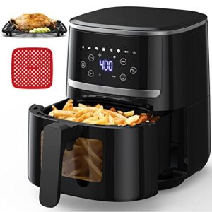 adoolla air fryer oven 5 qt large oil free touch screen 1500w mini oven combo with 7 accessories, one-touch digital controls, nonstick silicone liner & dishwasher-safe detachable square basket, timer