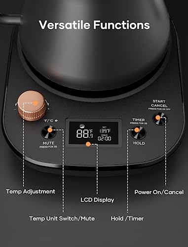 INTASTING Electric Kettle, Electric Tea Kettle with LCD Display, ±1℉ Temperature Control Gooseneck Electric Kettle, Auto Shut-Off/Keep Warm/Brew Timer, Quick Heating Hot Water Kettle Electric, 0.9L