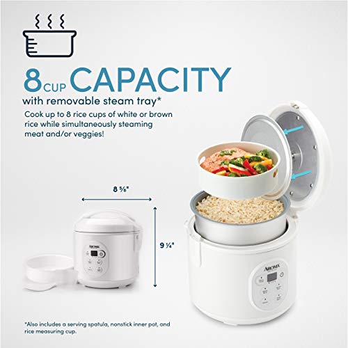 Aroma Housewares 8-Cup (Cooked) (4-Cup UNCOOKED) Digital Rice Cooker and Food Steamer (ARC-914D),White