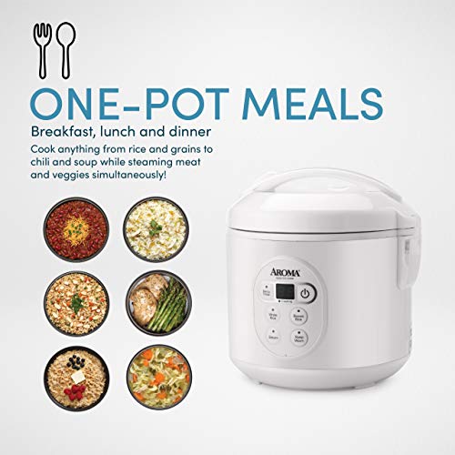 Aroma Housewares 8-Cup (Cooked) (4-Cup UNCOOKED) Digital Rice Cooker and Food Steamer (ARC-914D),White