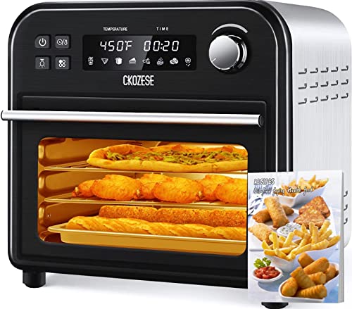 CKOZESE 8-In-1 Smart Toaster Oven Air Fryer Combo, 6-Slice Compact Toaster Ovens Countertop-6 Rapid Quartz Heaters, Air Fry, Grill, Roast, Dehydrate, Broil, Bake, 450℉ Max, Touch Screen, 45 Recipes&5Fittings