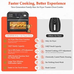 CKOZESE 8-In-1 Smart Toaster Oven Air Fryer Combo, 6-Slice Compact Toaster Ovens Countertop-6 Rapid Quartz Heaters, Air Fry, Grill, Roast, Dehydrate, Broil, Bake, 450℉ Max, Touch Screen, 45 Recipes&5Fittings