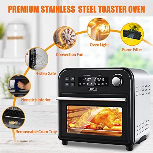 CKOZESE 8-In-1 Smart Toaster Oven Air Fryer Combo, 6-Slice Compact Toaster Ovens Countertop-6 Rapid Quartz Heaters, Air Fry, Grill, Roast, Dehydrate, Broil, Bake, 450℉ Max, Touch Screen, 45 Recipes&5Fittings