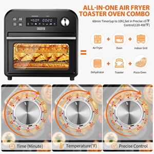 CKOZESE 8-In-1 Smart Toaster Oven Air Fryer Combo, 6-Slice Compact Toaster Ovens Countertop-6 Rapid Quartz Heaters, Air Fry, Grill, Roast, Dehydrate, Broil, Bake, 450℉ Max, Touch Screen, 45 Recipes&5Fittings