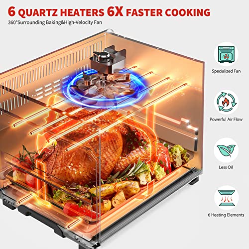 CKOZESE 8-In-1 Smart Toaster Oven Air Fryer Combo, 6-Slice Compact Toaster Ovens Countertop-6 Rapid Quartz Heaters, Air Fry, Grill, Roast, Dehydrate, Broil, Bake, 450℉ Max, Touch Screen, 45 Recipes&5Fittings