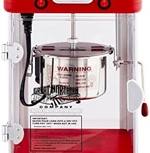 Great Northern Popcorn Company Pop Pup Countertop Popcorn Machine – Tabletop Popper Makes 1 Gallon – 2.5-Ounce Kettle, Catch Tray Warming Light & Scoop, Red (6074)