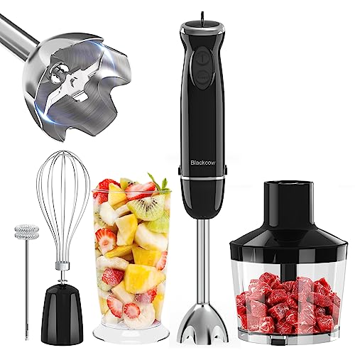 Blackcow Immersion Hand Blender,500W 5-in-1 Hand Blender Electric 12-Speed with Turbo Mode,Handheld Blender Stick with 304 Stainless Steel Blades for Soup, Smoothie, Puree, Baby Food