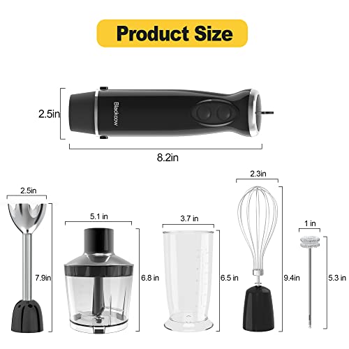 Blackcow Immersion Hand Blender,500W 5-in-1 Hand Blender Electric 12-Speed with Turbo Mode,Handheld Blender Stick with 304 Stainless Steel Blades for Soup, Smoothie, Puree, Baby Food