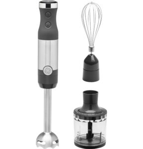 ge immersion blender | handheld blender for shakes, smoothies, baby food & more | includes whisk & blending jar | 2-speed | interchangeable attachment for easy clean | 500 watts | stainless steel