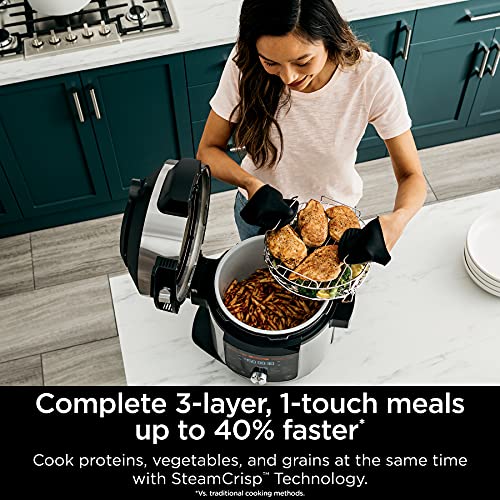 Ninja OL601 Foodi XL 8 Qt. Pressure Cooker Steam Fryer with SmartLid, 14-in-1 that Air Fries, Bakes & More, with 3-Layer Capacity, 5 Qt. Crisp Basket, Silver/Black (Renewed)