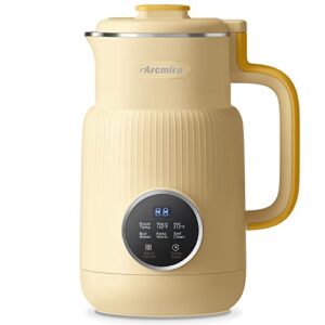 arcmira automatic nut milk maker, 20 oz homemade almond, oat, soy, plant-based milk and dairy free beverages, almond milk maker with delay start/keep warm/boil water, soy milk maker with nut milk bag,yellow