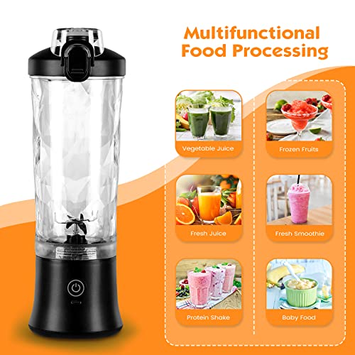 Portable Blender, 600ML Personal Blender for Shakes and Smoothies Mini Blender USB Rechargeable, Two Blend Modes, 20 oz Handheld Blender with 6 Ultra-sharp Blades for Travel, Office and Sports