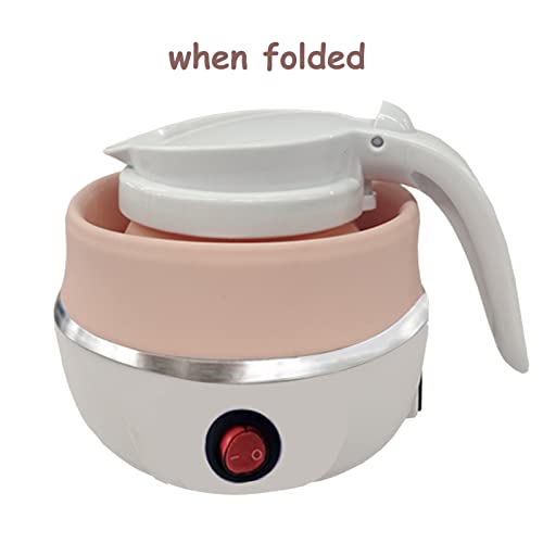 Foldable Portable Electric Kettle with Food Grade Silicone, 9 Mins Fast Water Boiling Tea Pot Coffee Pot for Camping or Travel, Collapsible Kettle with Separable Power Cord 110V US Plug 600ML Pink