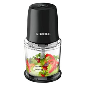 ezbasics food processor, small electric food chopper for vegetables, meat, fruits, nuts, 2 speed mini food grinder with sharp blades, 2-cup capacity, black