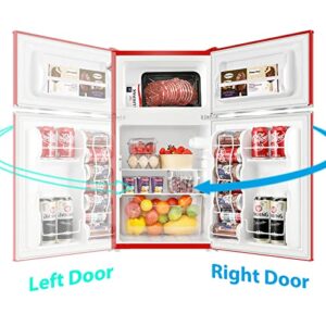 BANGSON Mini Fridge with Freezer, 3.2 CU.FT Small Refrigerator with Freezer, Door Handle, Bottle Opener, For Bedroom, Dorm, Office, Home, Garage or RV, (Red)…